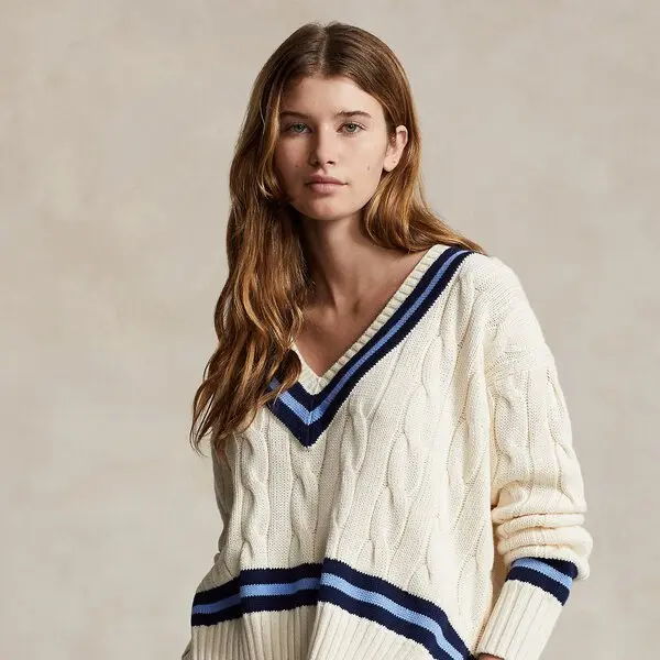 Ralph Lauren Iconic Cricket Sweater - Cream/navy Stripe