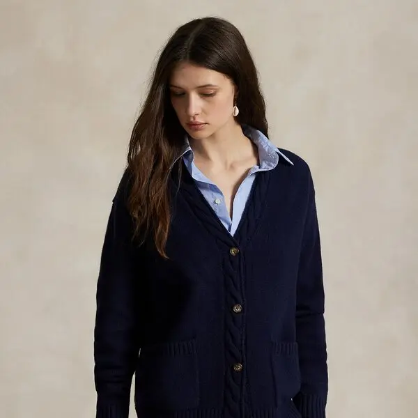 Ralph Lauren Cabe-trim Woo-cashmere Cardigan - Hunter Navy