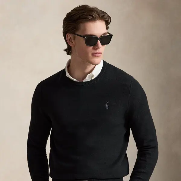 Ralph Lauren Mesh-knit Cotton Crewneck Sweater - Polo Black