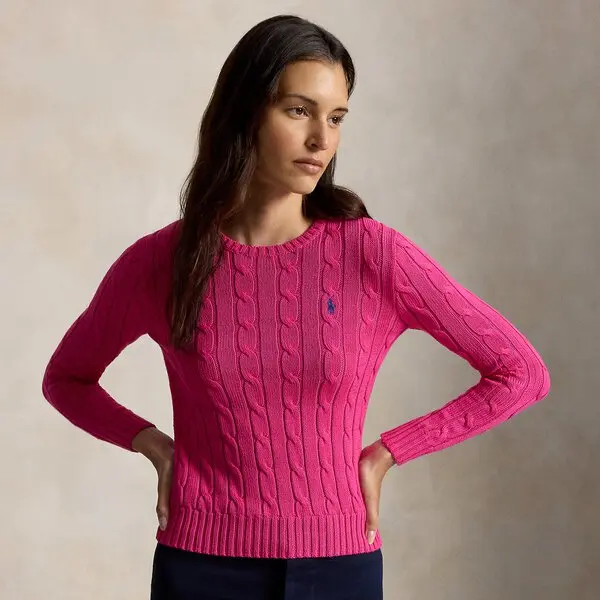 Ralph Lauren Cable-knit Cotton Crewneck Sweater - Accent Pink