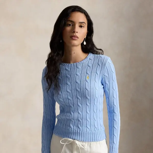Ralph Lauren Cable-knit Cotton Crewneck Sweater - Baby Blue