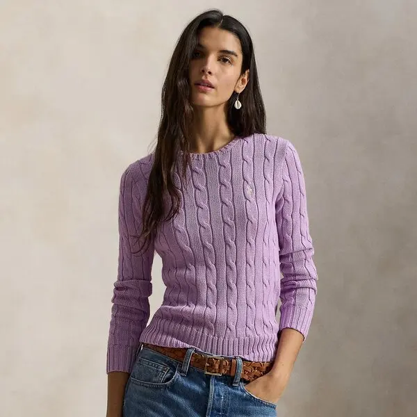 Ralph Lauren Cable-knit Cotton Crewneck Sweater - Bright Aster