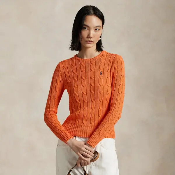 Ralph Lauren Cable-knit Cotton Crewneck Sweater - Sun Orange