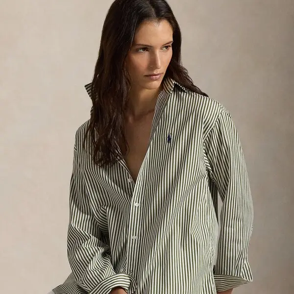 Ralph Lauren Relaxed Fit Striped Shirt - Supply Olive White