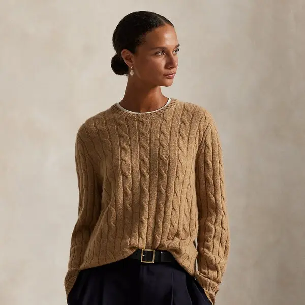 Ralph Lauren Iconic Cable-knit Cashmere Sweater - Collection Camel Melange