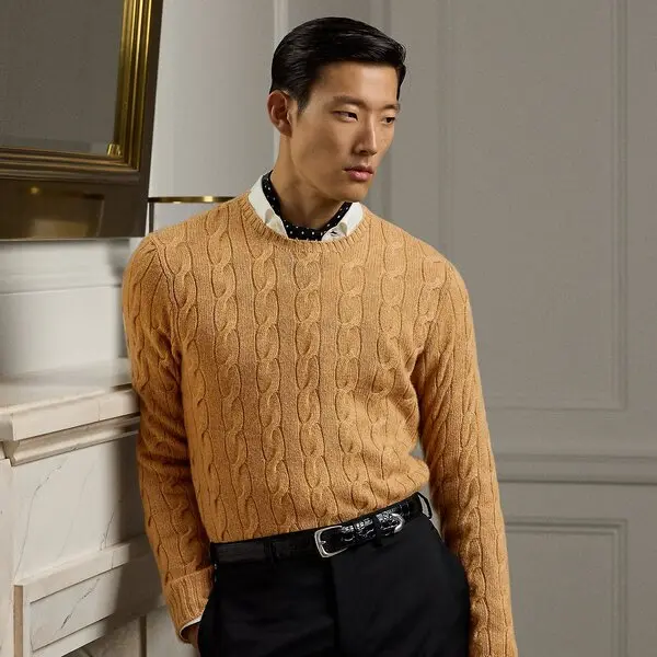 Ralph Lauren Cable-knit Cashmere Sweater - Camel Melange