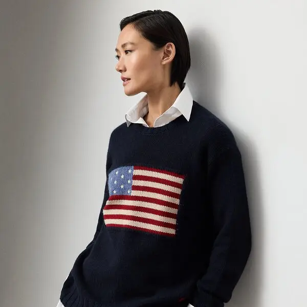 Ralph Lauren Flag Cahmere Crewneck Weater - Midnight W/flag