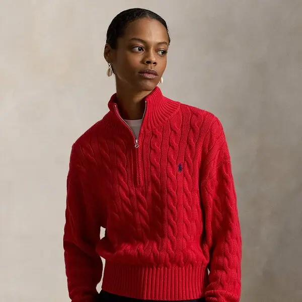 Ralph Lauren Cable-knit Cotton Quarter-zip Sweater - Rl2000 Red