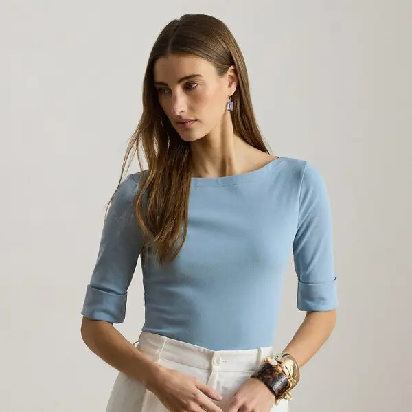 Ralph Lauren Stretch Cotton Boatneck Tee - Blue Note