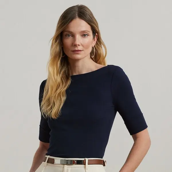 Ralph Lauren Stretch Cotton Boatneck Tee - Lauren Navy