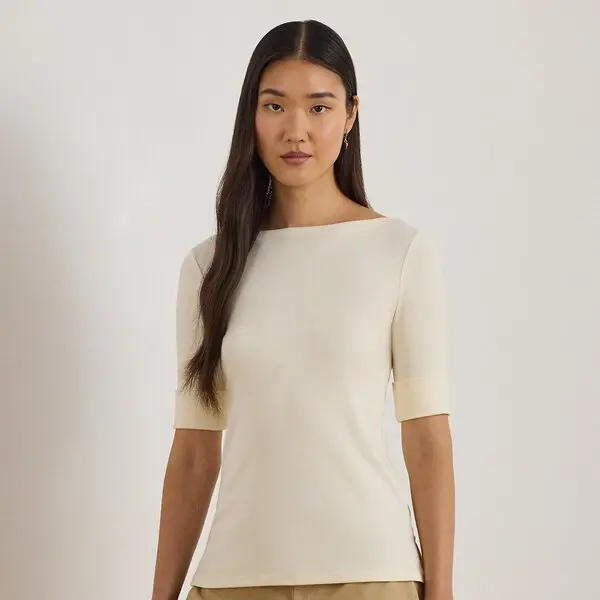 Ralph Lauren Stretch Cotton Boatneck Tee - Mascarpone Cream