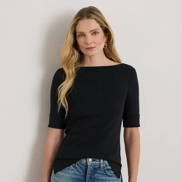 Ralph Lauren Stretch Cotton Boatneck Tee - Polo Black