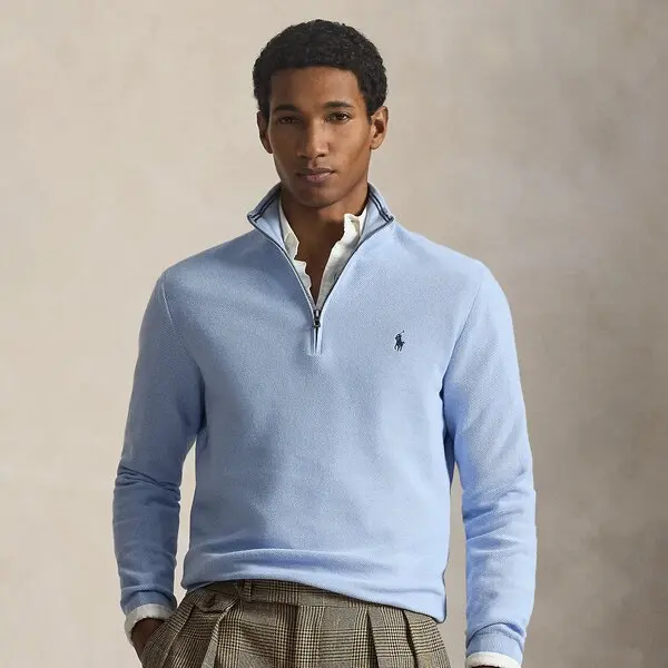 Ralph Lauren Cotton Quarter-zip Sweater - Office Blue