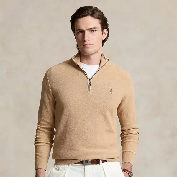 Ralph Lauren Quarter-zip Cotton Sweater - Camel Melange