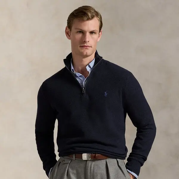 Ralph Lauren Quarter-zip Cotton Sweater - Navy Heather
