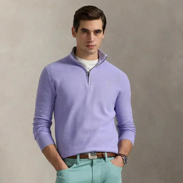 Ralph Lauren Quarter-zip Cotton Sweater - Sky Lavender