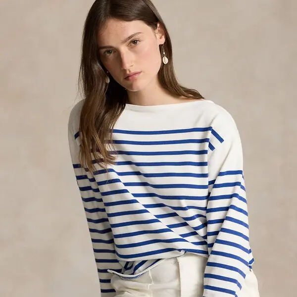 Ralph Lauren Striped Boatneck Mariner Tee - Deckwash White/sapphire