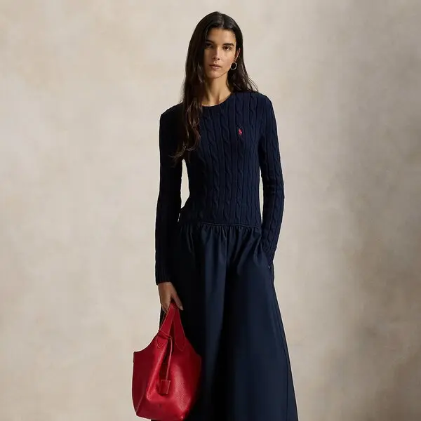 Ralph Lauren Cable-knit Bodice Cotton Dress - Hunter Navy
