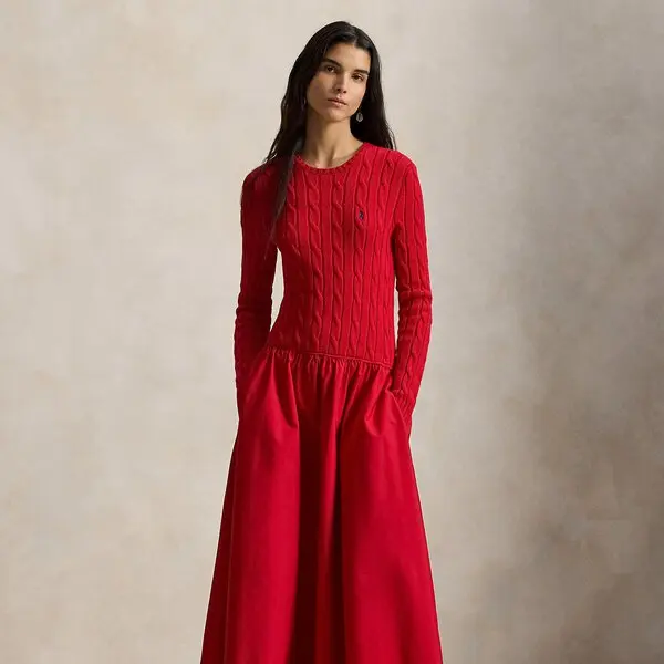 Ralph Lauren Cable-knit Bodice Cotton Dress - Rl Red
