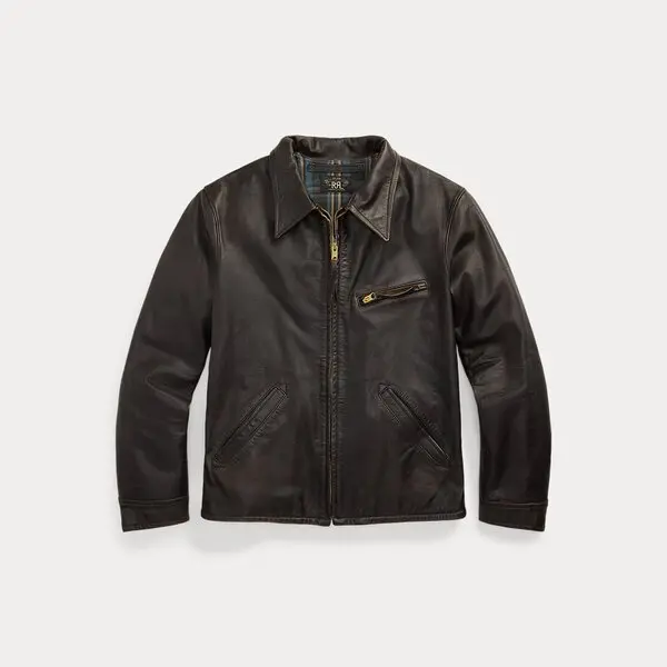 Ralph Lauren Leather Biker Jacket - Black Over Brown