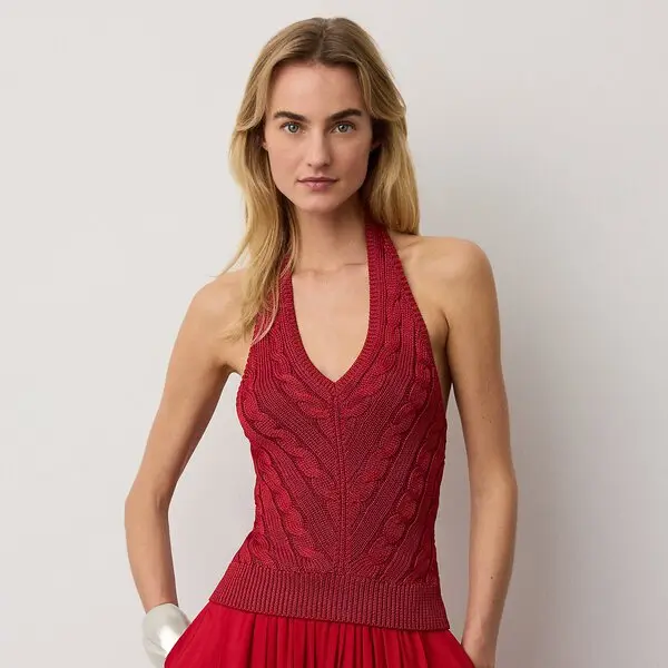 Ralph Lauren Cable-knit Silk Halter Sweater - Bright Red