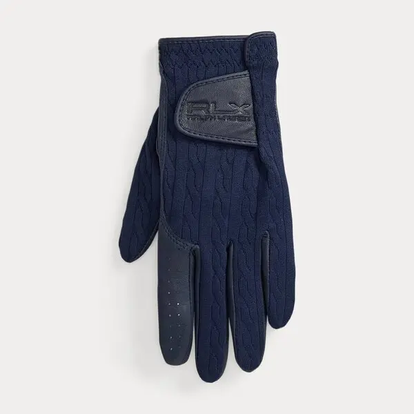 Ralph Lauren Woen's Logo Leather-tri Cable Gloves - Refined Navy Left