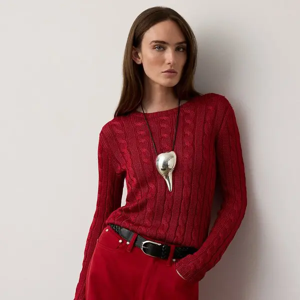 Ralph Lauren Cable-knit Silk Crewneck Sweater - Bright Red