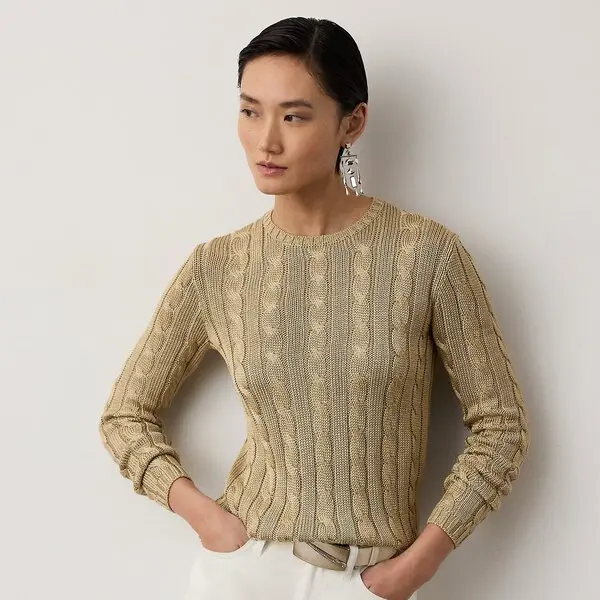 Ralph Lauren Cable-knit Silk Crewneck Sweater - Light Tan