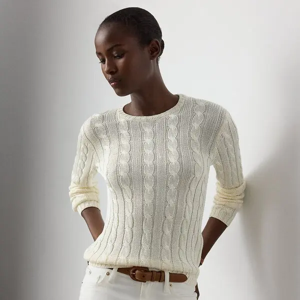 Ralph Lauren Cable-knit Silk Crewneck Sweater - Lux Cream