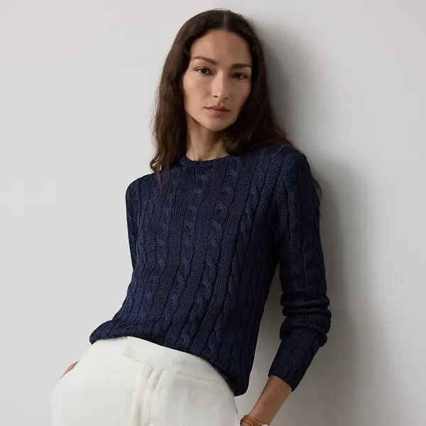 Ralph Lauren Cable-knit Silk Crewneck Sweater - Lux Navy