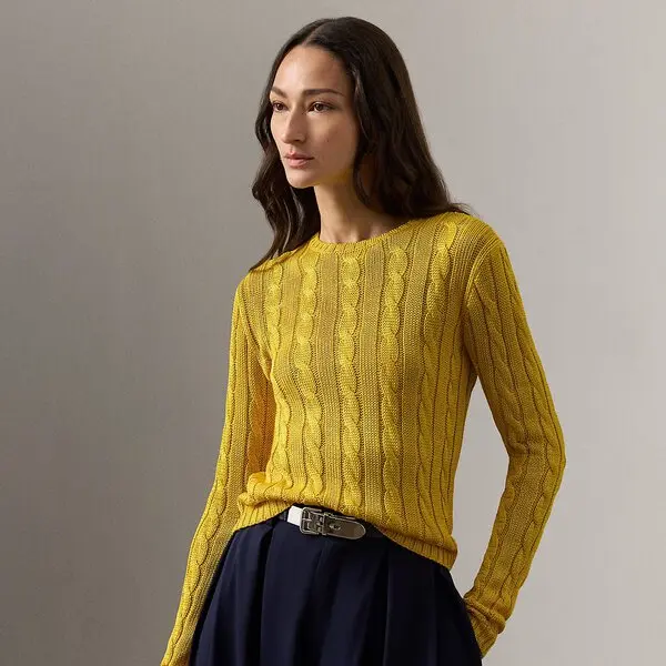 Ralph Lauren Cable-knit Silk Crewneck Sweater - Racing Yellow