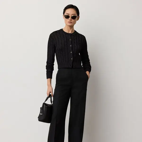 Ralph Lauren Cable-knit Silk Cropped Cardigan - Black