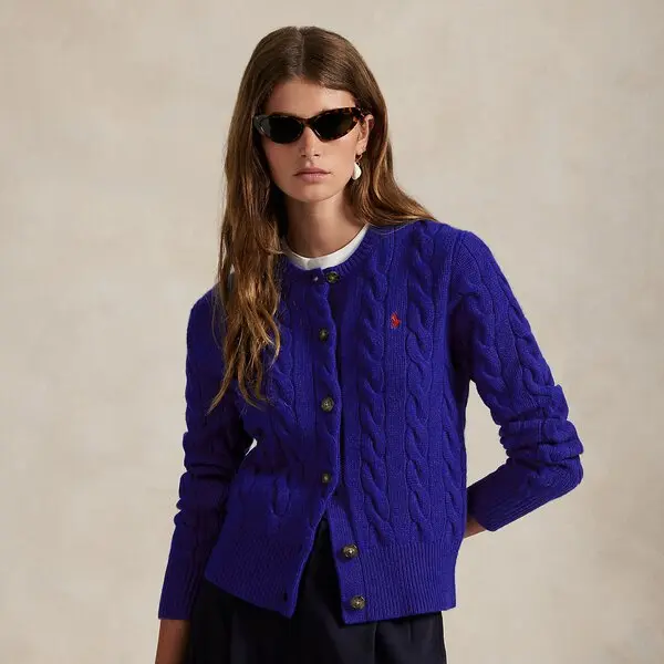 Ralph Lauren Cable-knit Wool-cashmere Cardigan - Active Royal