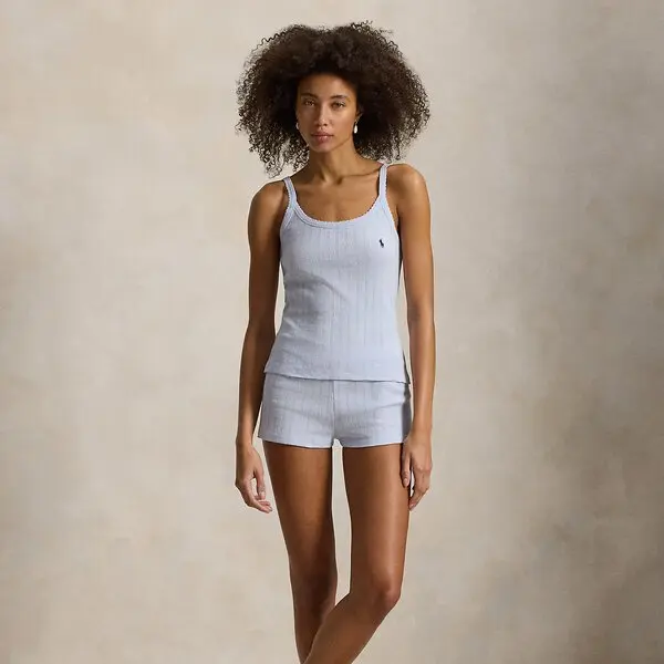 Ralph Lauren Pointelle Cotton Tank & Hort Leep Et - Xenon Blue