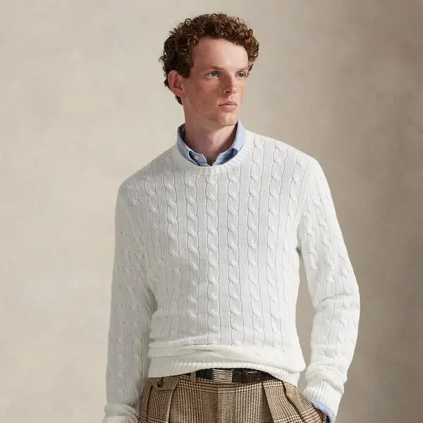 Ralph Lauren Cable-knit Cotton Crewneck Sweater - Deckwash White