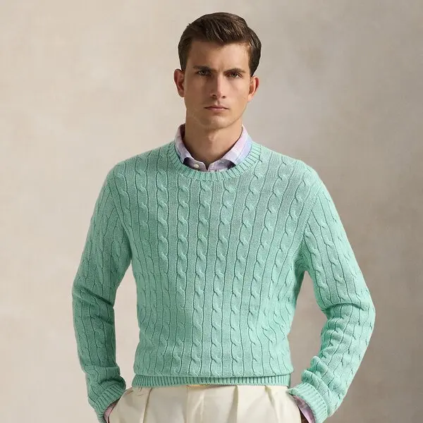 Ralph Lauren Cable-knit Cotton Crewneck Sweater - Green Swallow Heather
