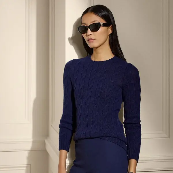 Ralph Lauren Cable-knit Cashmere Crewneck Sweater - Lux Navy