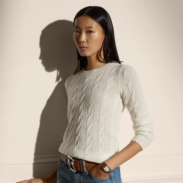 Ralph Lauren Cable-knit Cashmere Crewneck Sweater - Lux Cream