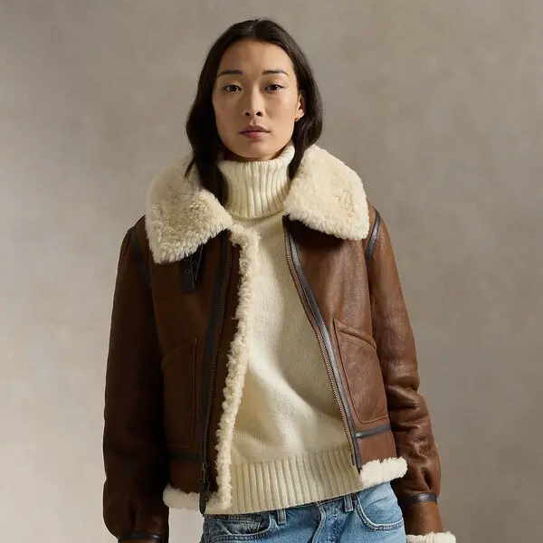 Ralph Lauren Leather-trimmed Shearling Aviator Jacket - Brown/cream