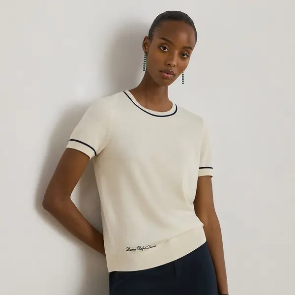 Ralph Lauren Short-sleeve Sweater - Mascarpone Cream/navy