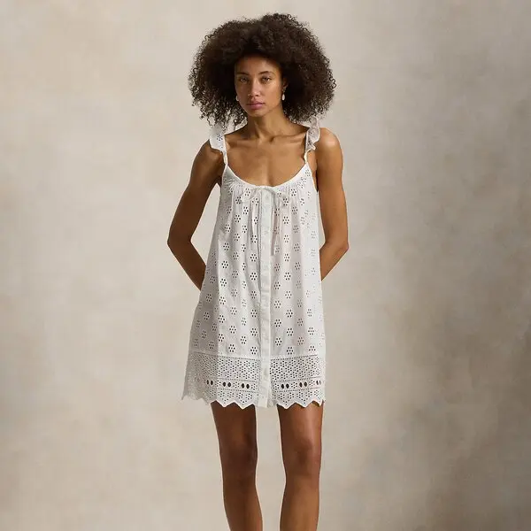 Ralph Lauren Eyelet Cotton Cai Sleep Dress - White Cloud