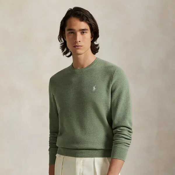 Ralph Lauren Mesh-knit Cotton Crewneck Sweater - Fern Green Heather