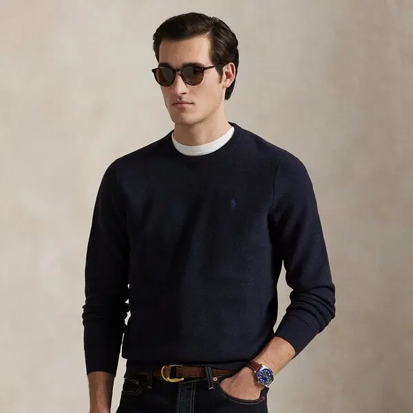 Ralph Lauren Mesh-knit Cotton Crewneck Sweater - Navy Heather