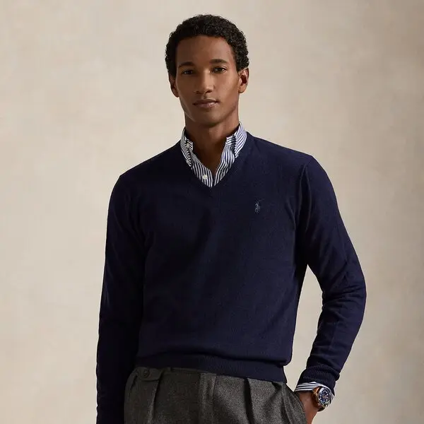 Ralph Lauren V-neck Wool Sweater - Hunter Navy