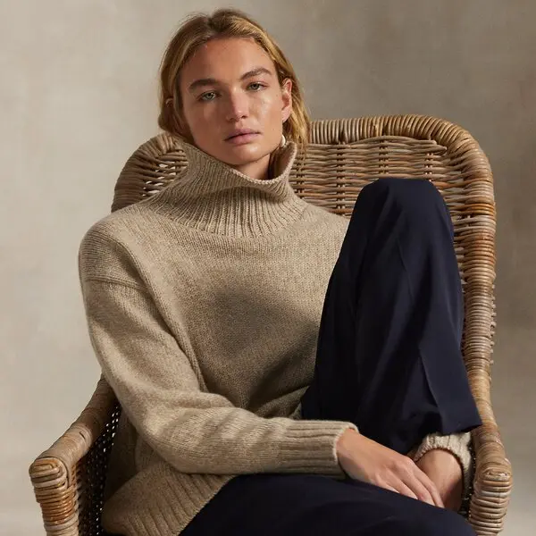 Ralph Lauren Wool And Cashmere Turtleneck Sweater - Dark Almond Marl