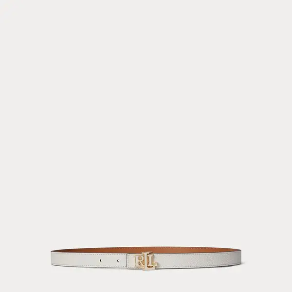 Ralph Lauren Logo Reverible Leather Kinny Belt - Soft White/caramel
