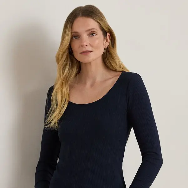 Ralph Lauren Rib-knit Long-sleeve Scoopneck T-shirt - Lauren Navy