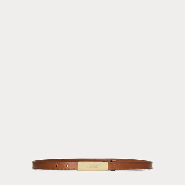 Ralph Lauren Logo Leather Skinny Belt - Lauren Tan