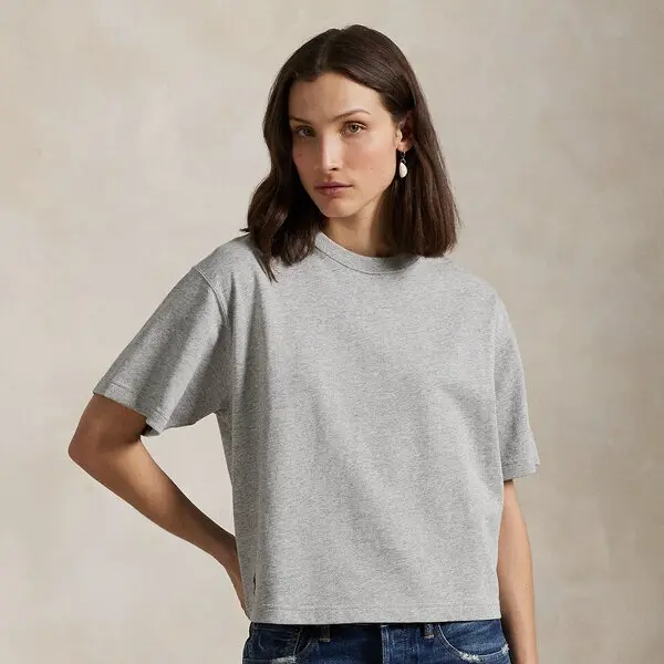 Ralph Lauren Relaxed Crop Fit Cotton Jersey Tee - Cobblestone Heather