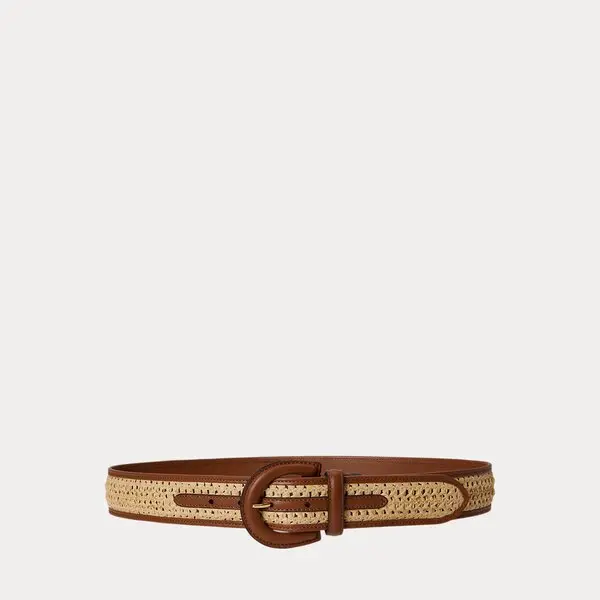 Ralph Lauren Crecent-buckle Traw-leather Wide Belt - Natural/lauren Tan
